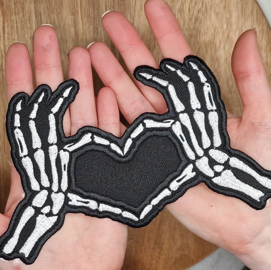 Skeleton Heart Hands Large Iron on Embroidery Patch Goth Emo ...