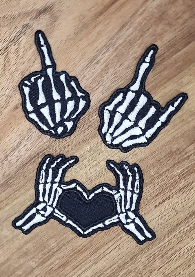Skeleton Hands | Heart Hands | Devil Horns | Middle Finger FU | Iron on ...