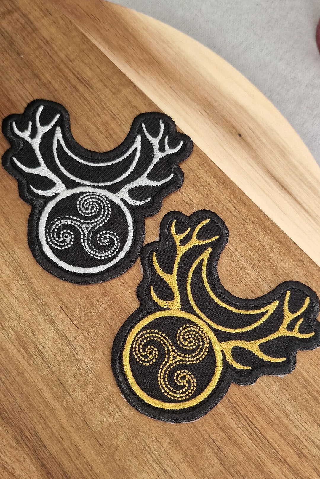 Horned God | Triskele | Celtic Spiral | Iron on Embroidery Patch ...