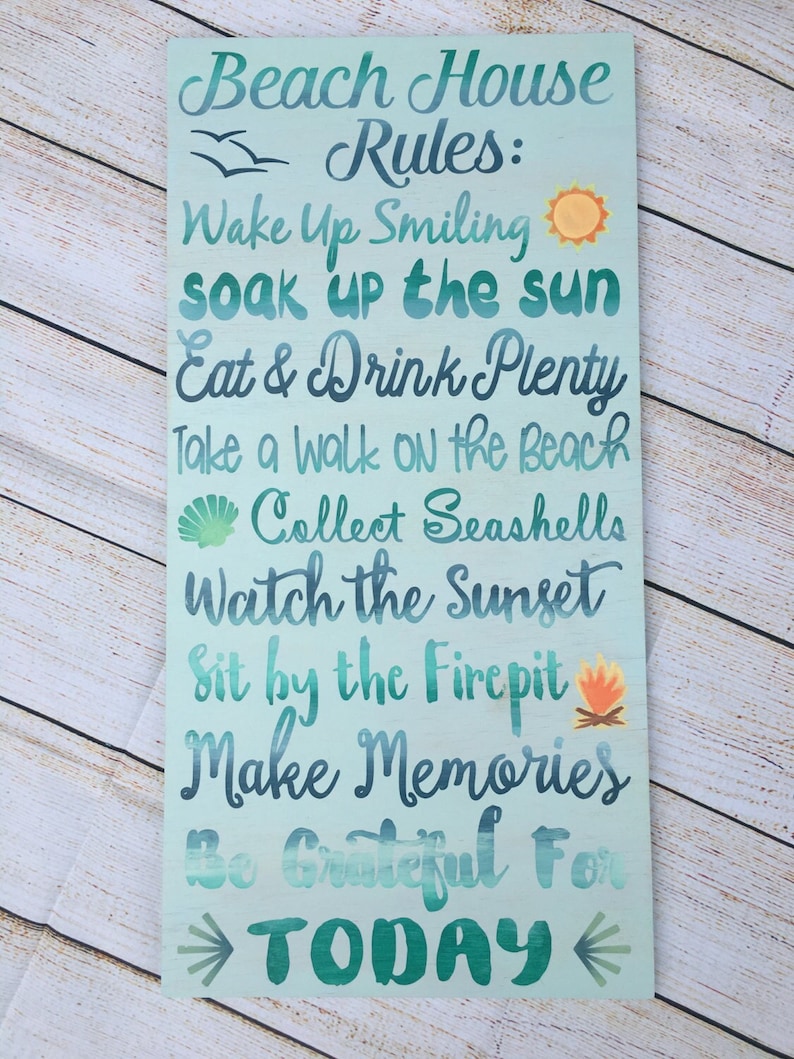 Beach House Rules Sign Handpainted Wood Beach Sign Beach - Etsy
