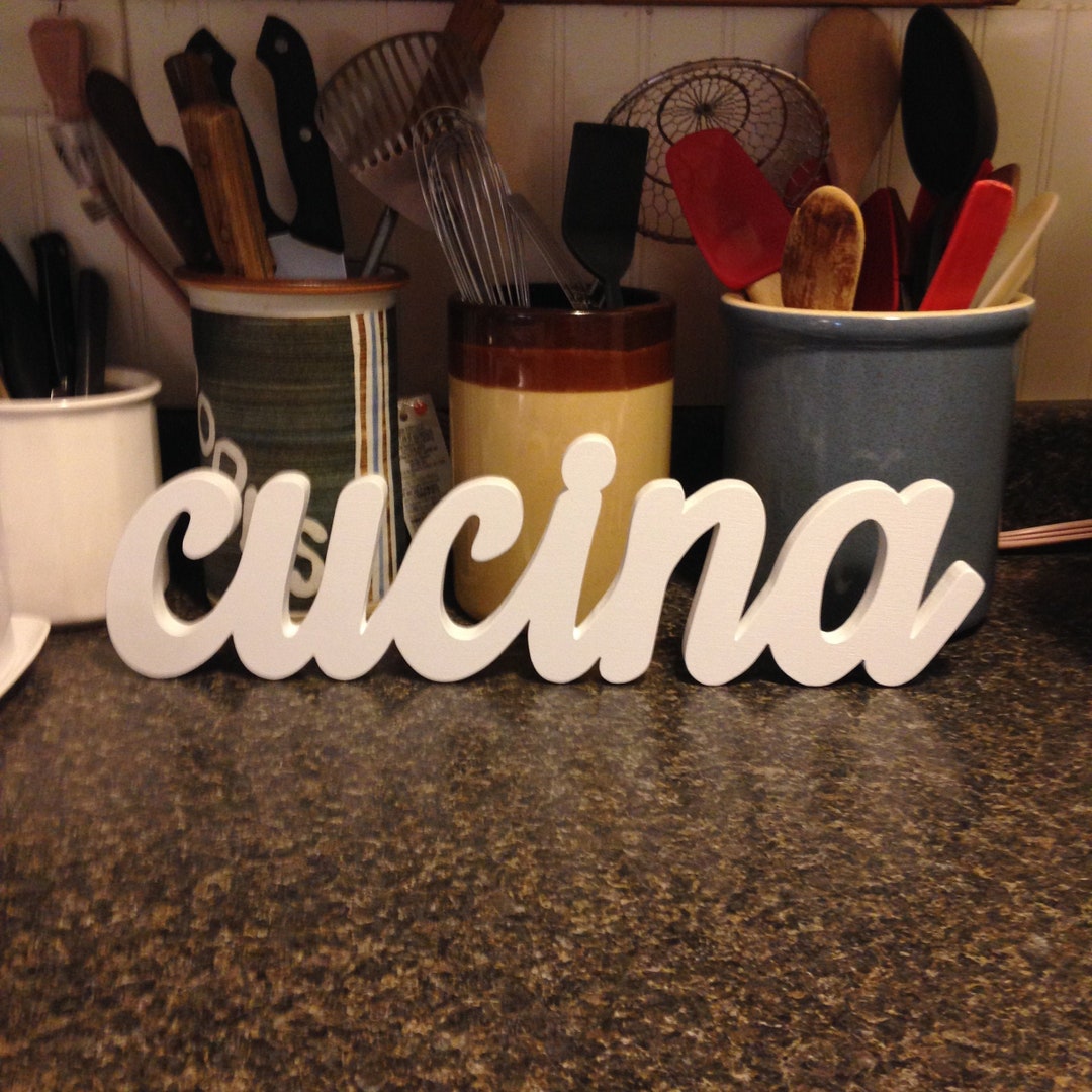Cucina - Kitchen - Italian - White Wooden Sign, Stand-alone Decor, Self ...