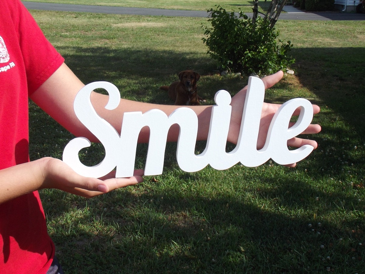 SMILE - Wooden Smile Sign, Stand-alone Decoration, Self-standing, Shelf ...
