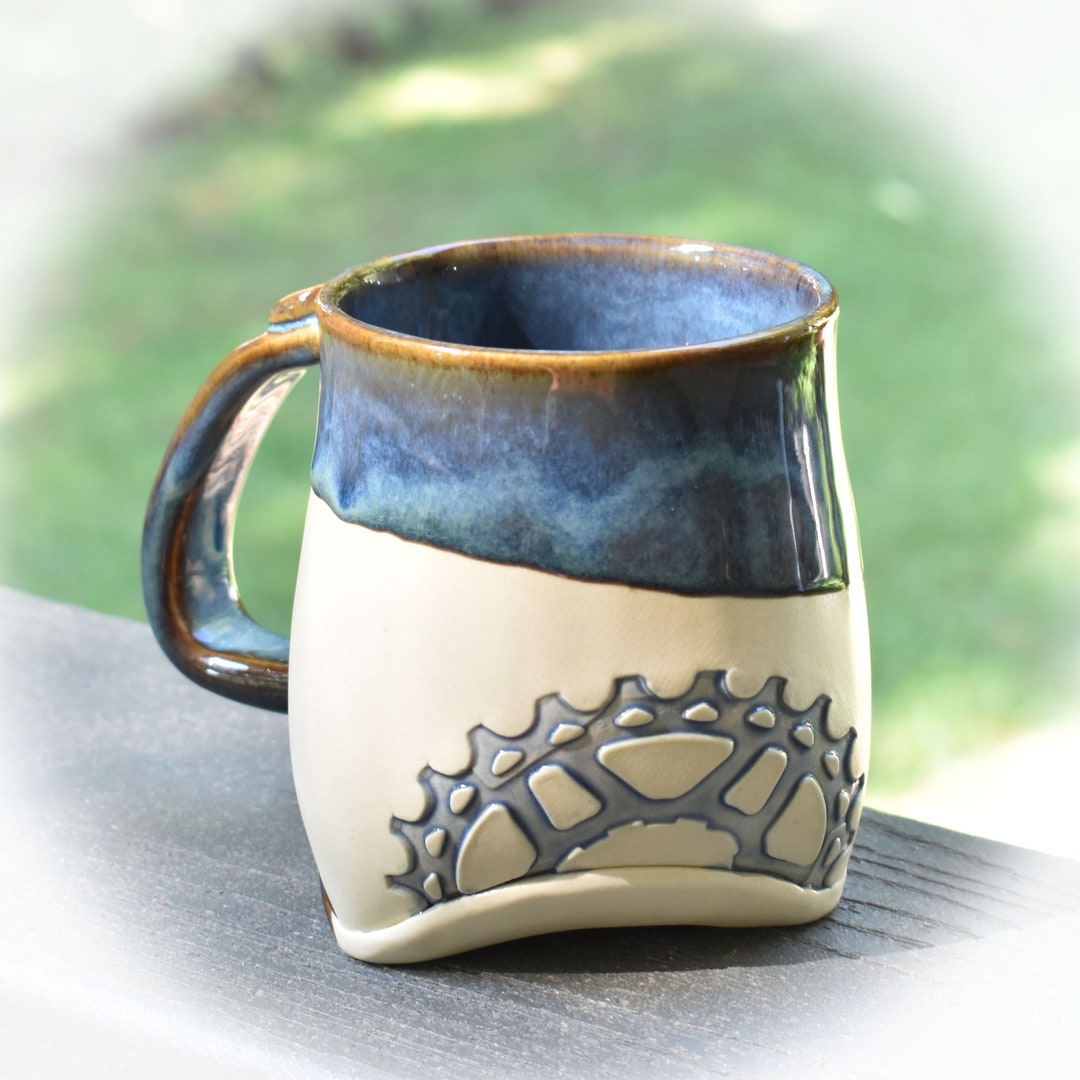 Bike Mug, Gear, Tripod, Floating Blue, Bike Parts, Hand Built Pottery ...