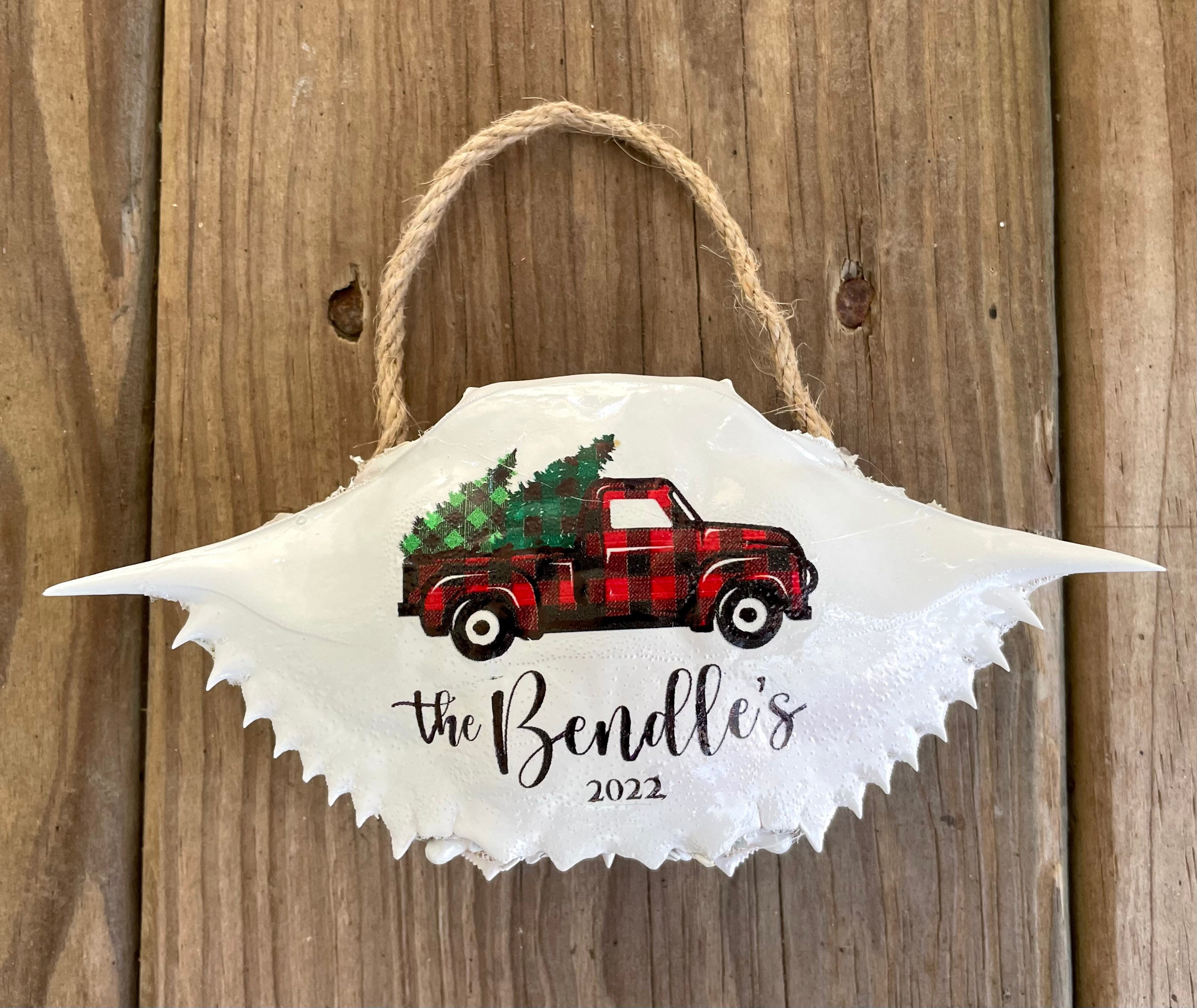 Personalized Crab Shell Ornament With Red Vintage Christmas Truck - Etsy