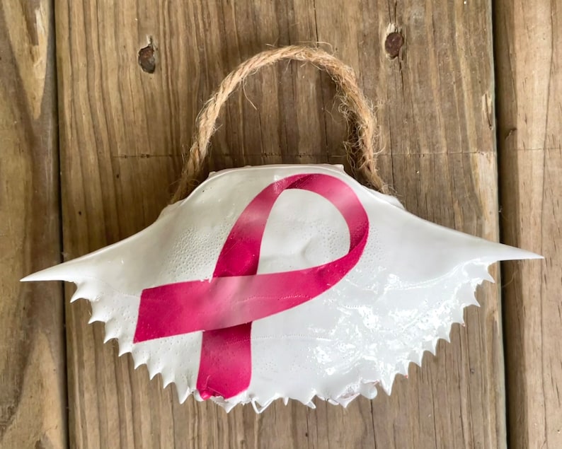 Hand Painted Crab Shell Ornament With Pink Breast Cancer Awareness ...