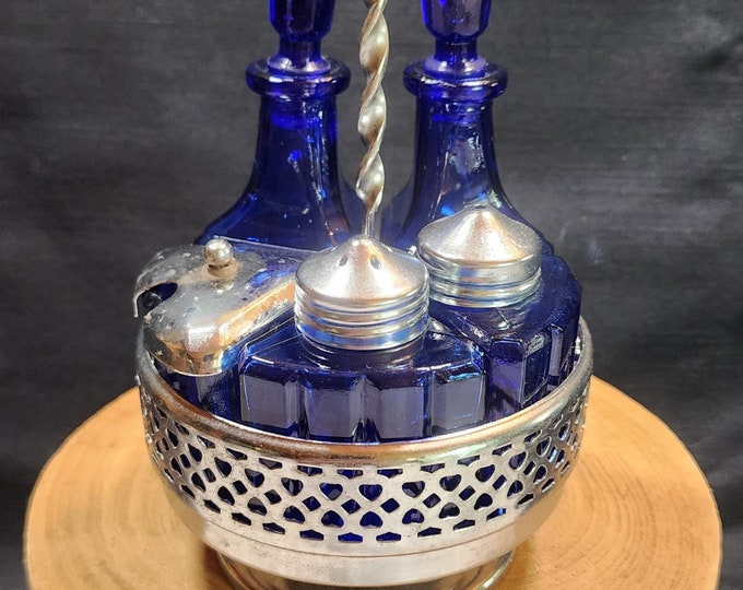 Vintage Cobalt Blue Cruet Set - Etsy