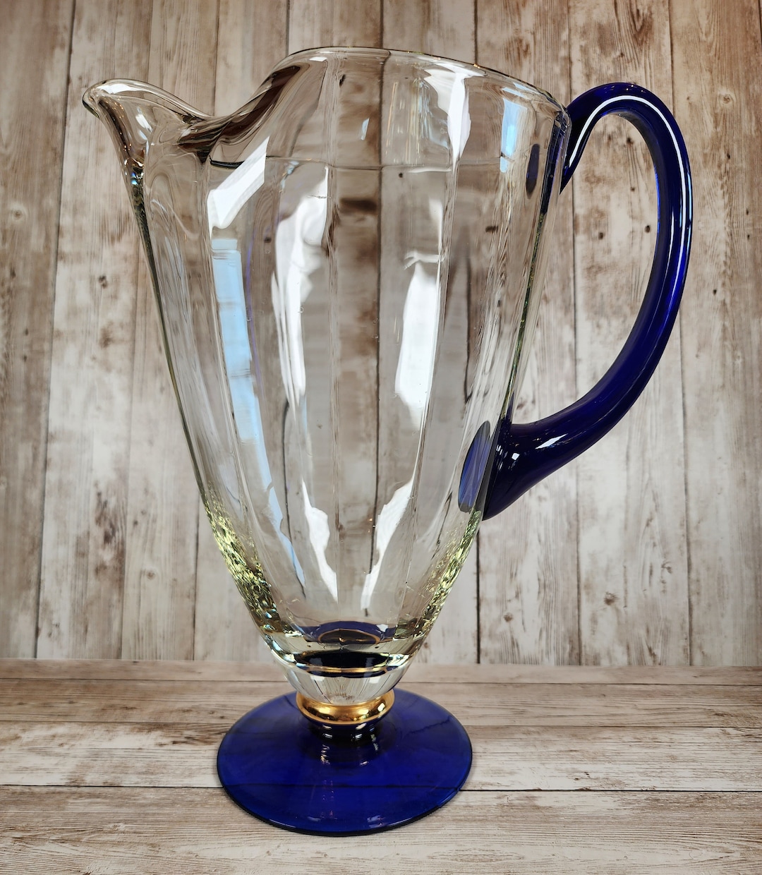 Vintage Cobalt and Crystal Romania Art Deco Pitcher - Etsy