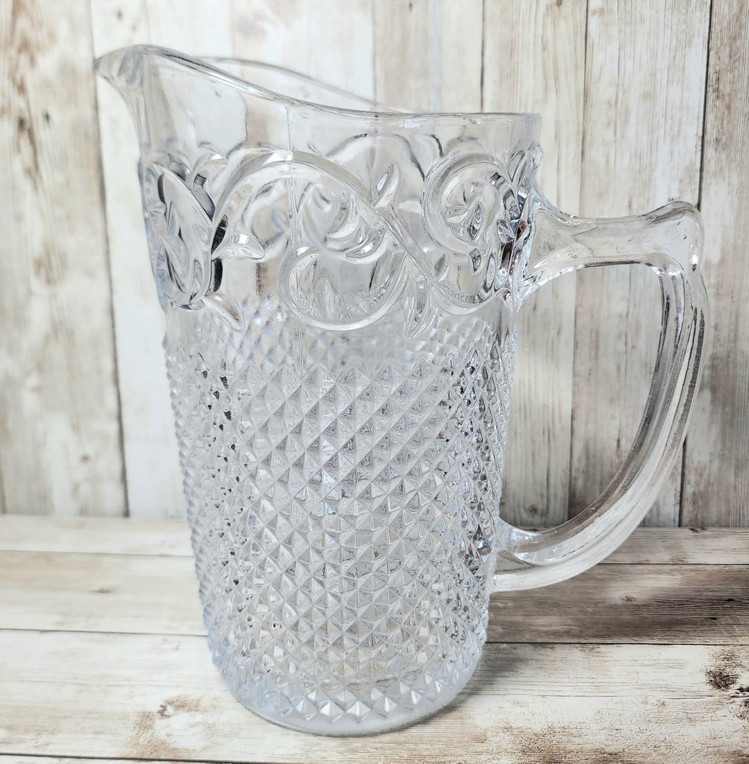 Vintage Cut Glass Pitcher Early American Pressed Pattern - Etsy