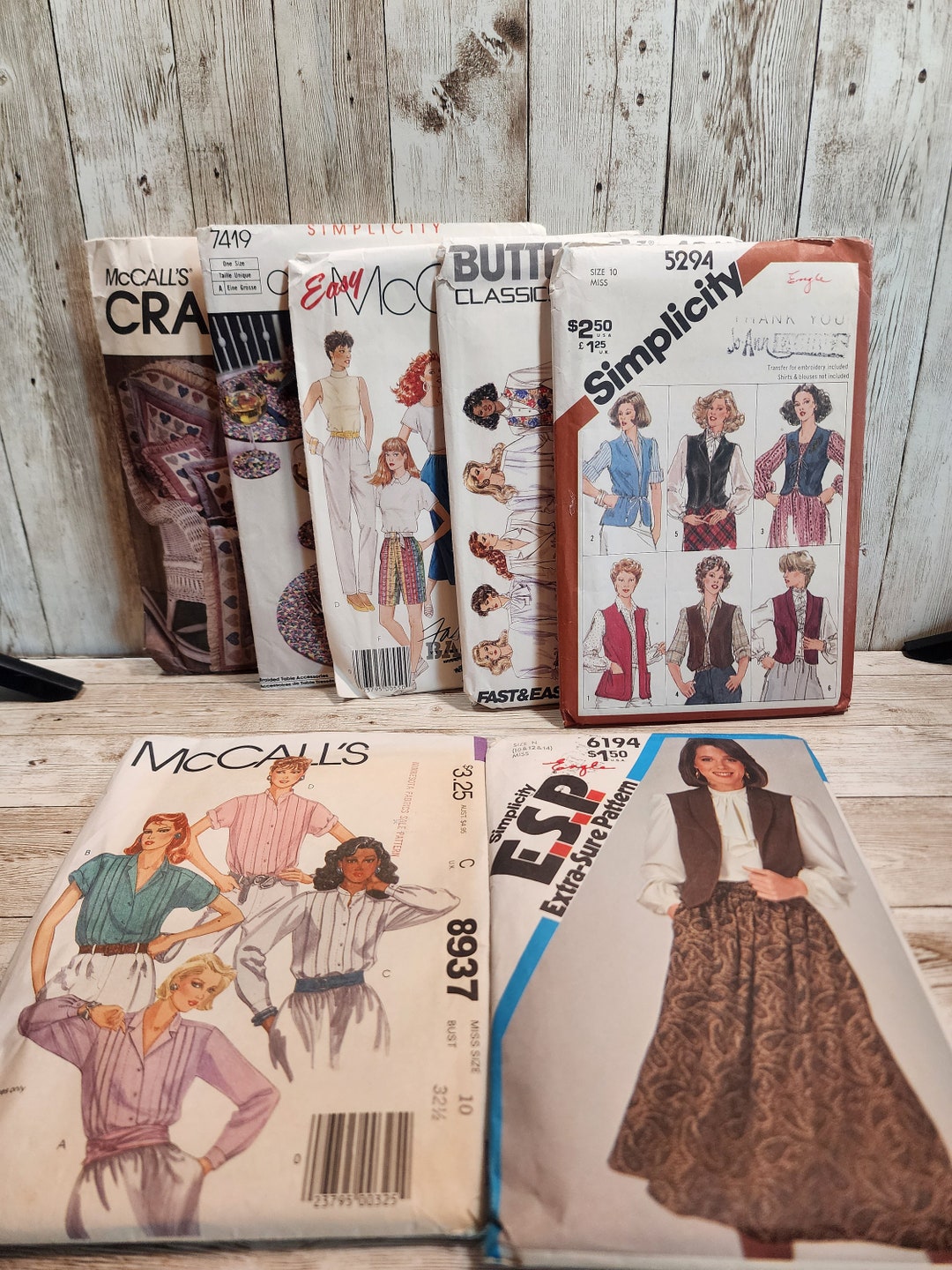 Vintage Sewing Patterns Lot of 7, 1980's Patterns Mccall's, Butterick ...