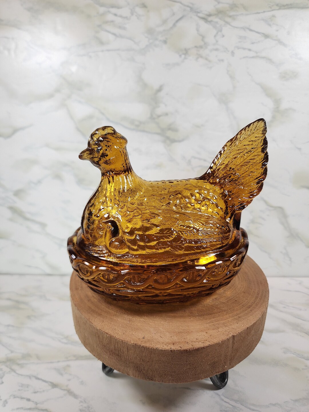 Vintage LE Smith Amber Hen on a Nest Covered Dish Lidded Candy Dish - Etsy