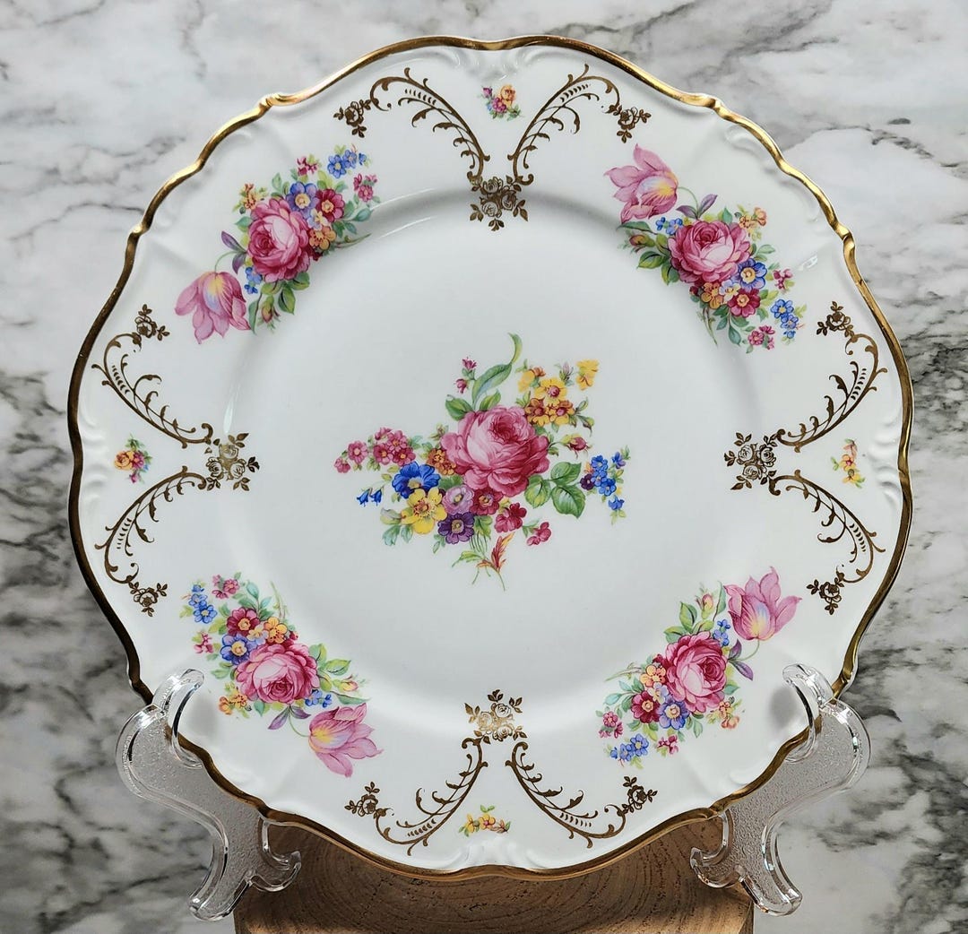 Vintage Edelstein Bavaria Plate: Maria Theresia, Gold Scalloped Dresden ...