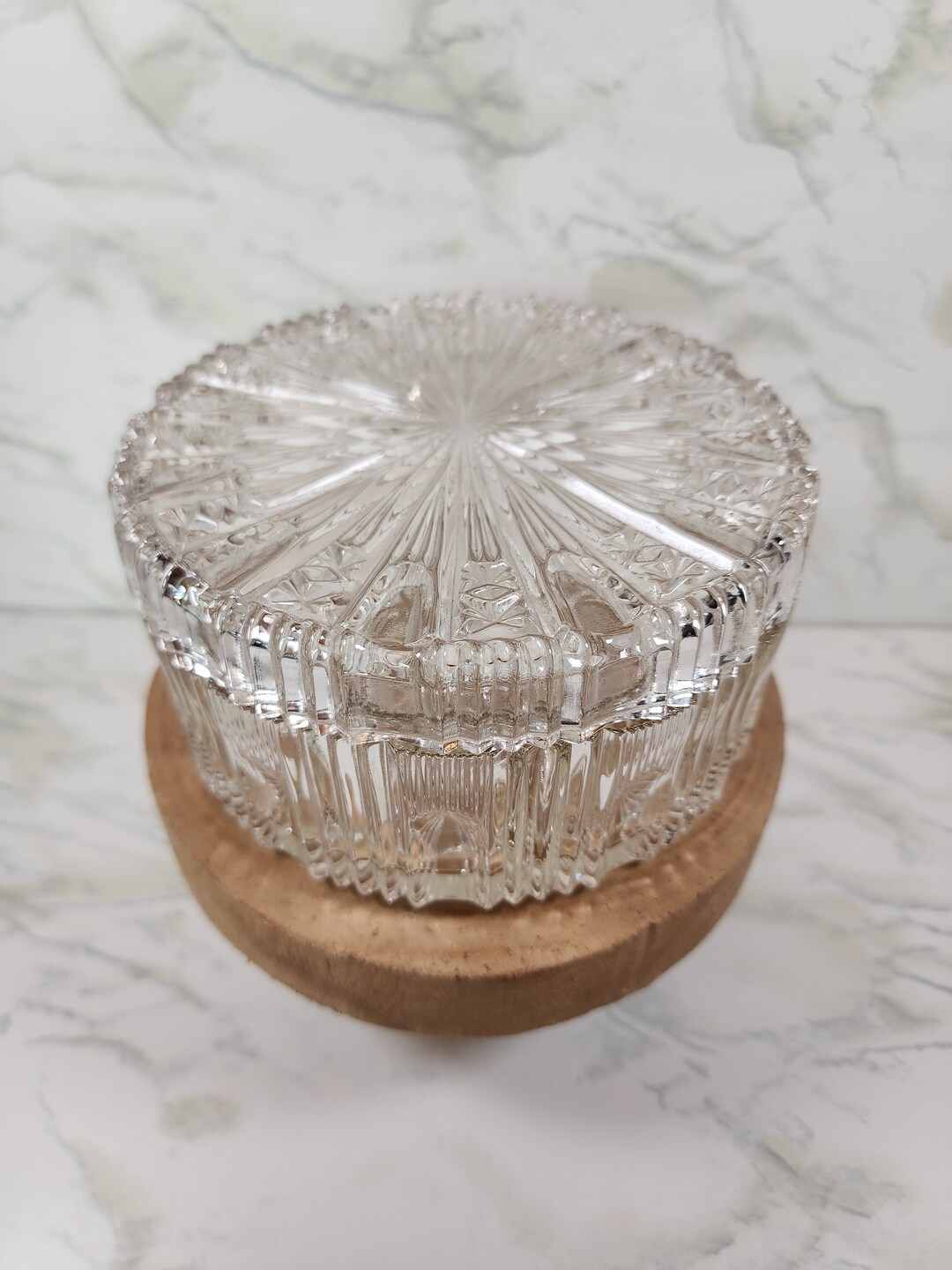 Vintage Round Crystal Divided Bowl With Lid 3 Compartments Starburst ...