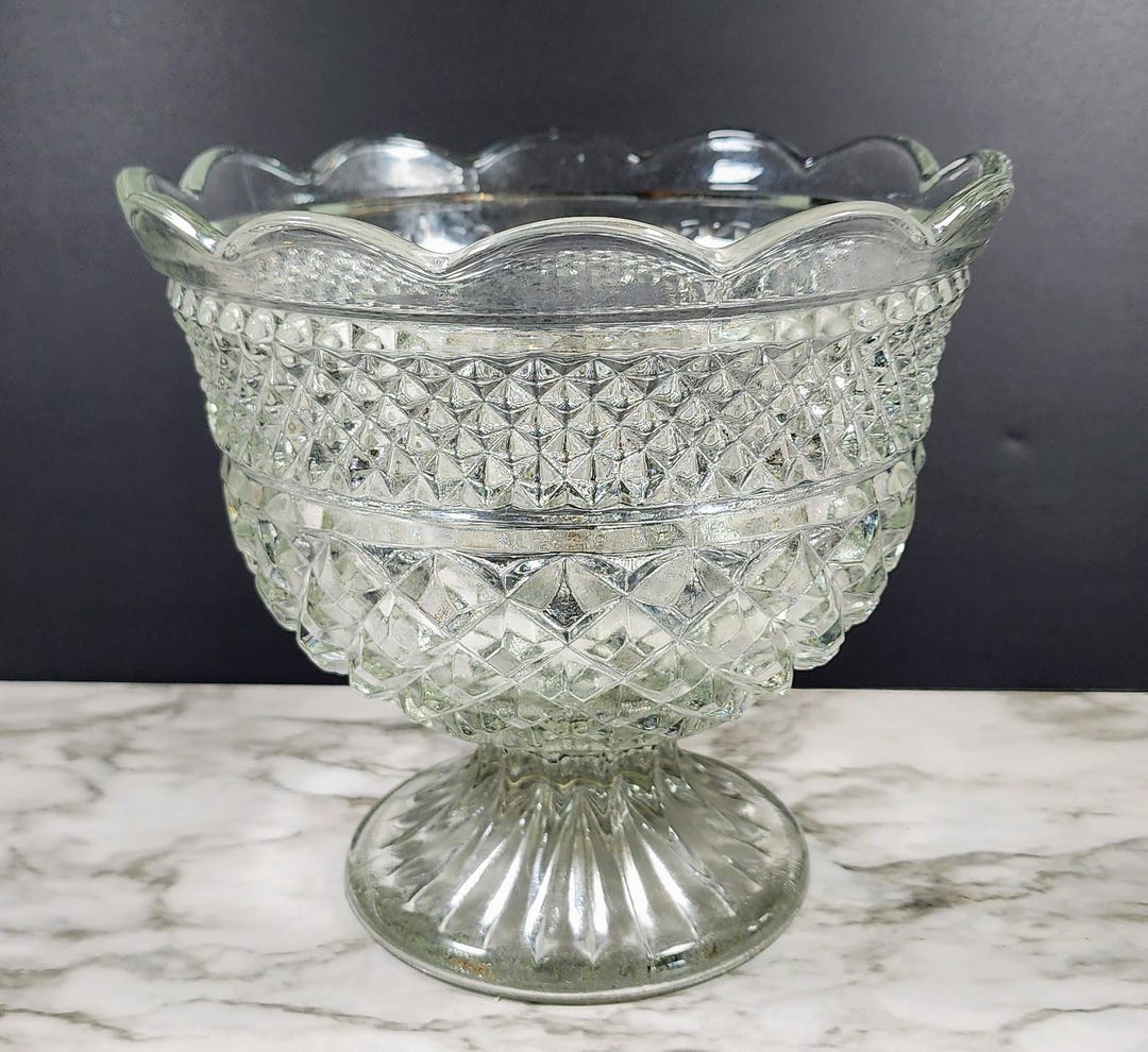 Anchor Hocking USA Vintage Wexford Diamond Pressed Cut Glass Pedestal ...