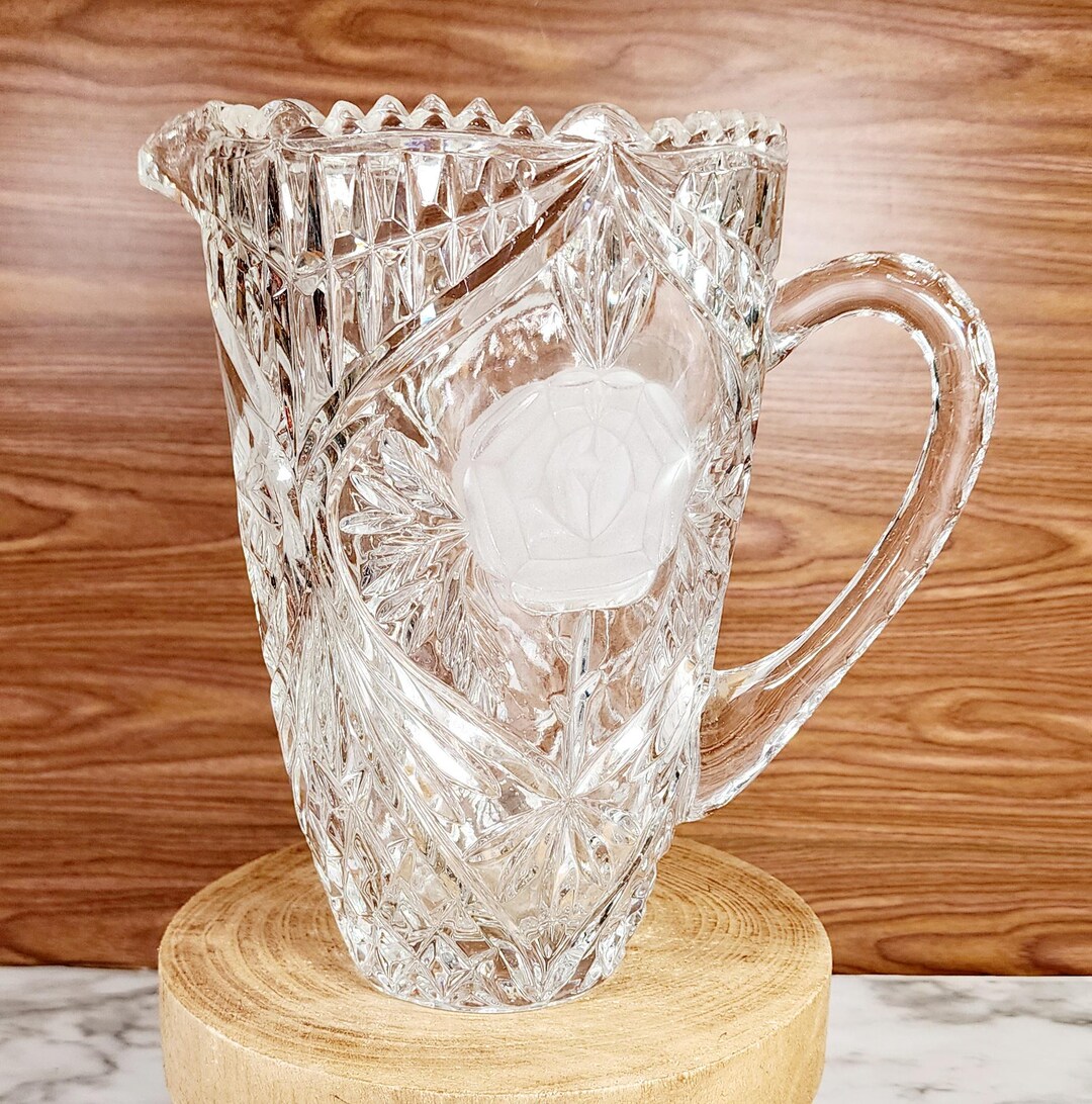 Anna Hutter Vintage Lead Crystal Pitcher, Frosted Etched Flower Design ...