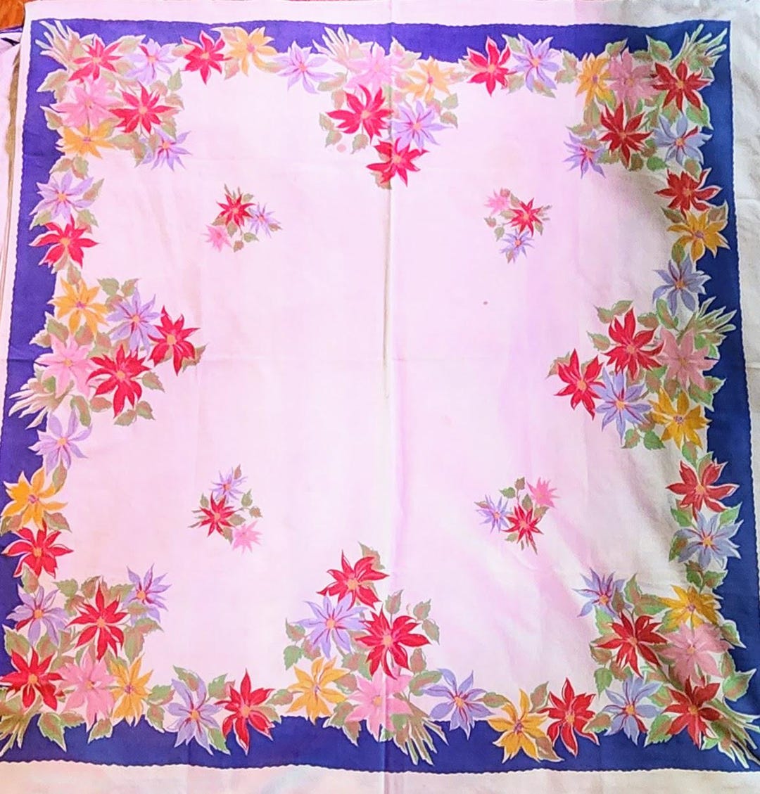 Mid Century Modern Vintage Tablecloth, Colorful Flowers, 46" X 52 ...