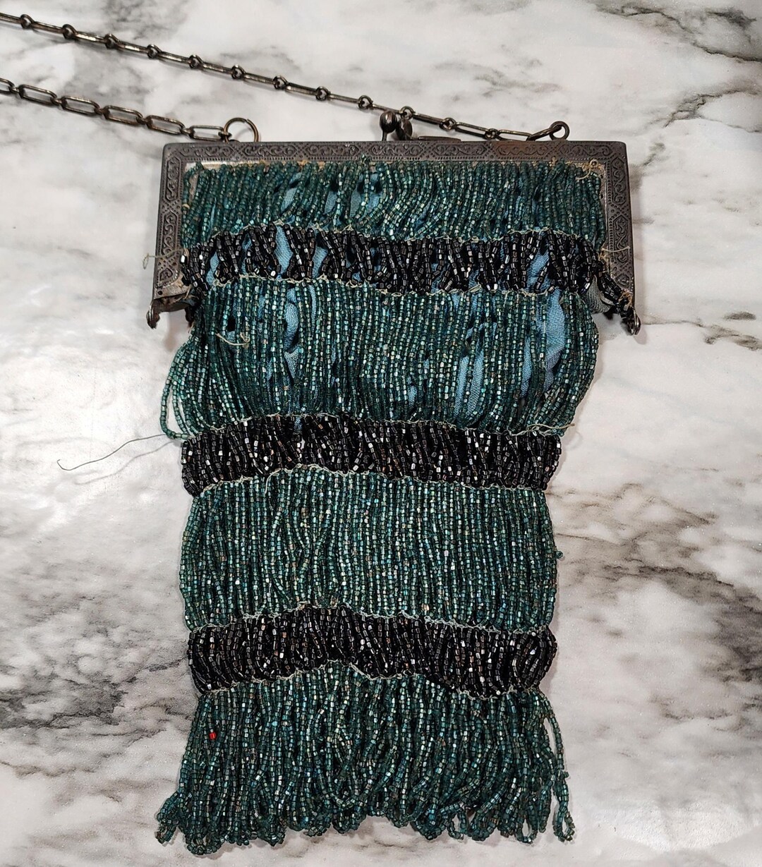 1920s Vintage Beaded Purse, Kiss Lock Closure, Art Deco Glass Beads ...