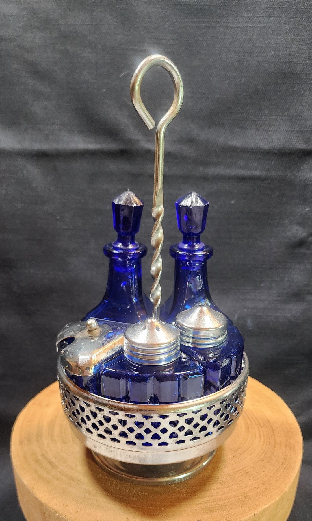 Vintage Cobalt Blue Cruet Set - Etsy