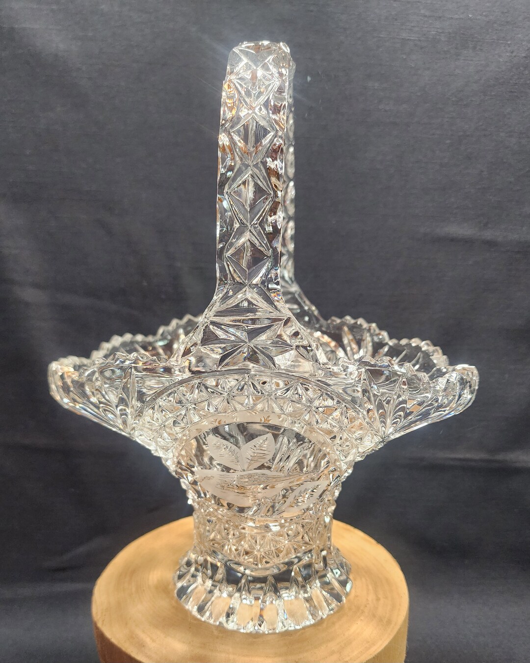 Vintage "the Byrdes Collection", Crystal Basket, Etched Birds, Hofbauer ...