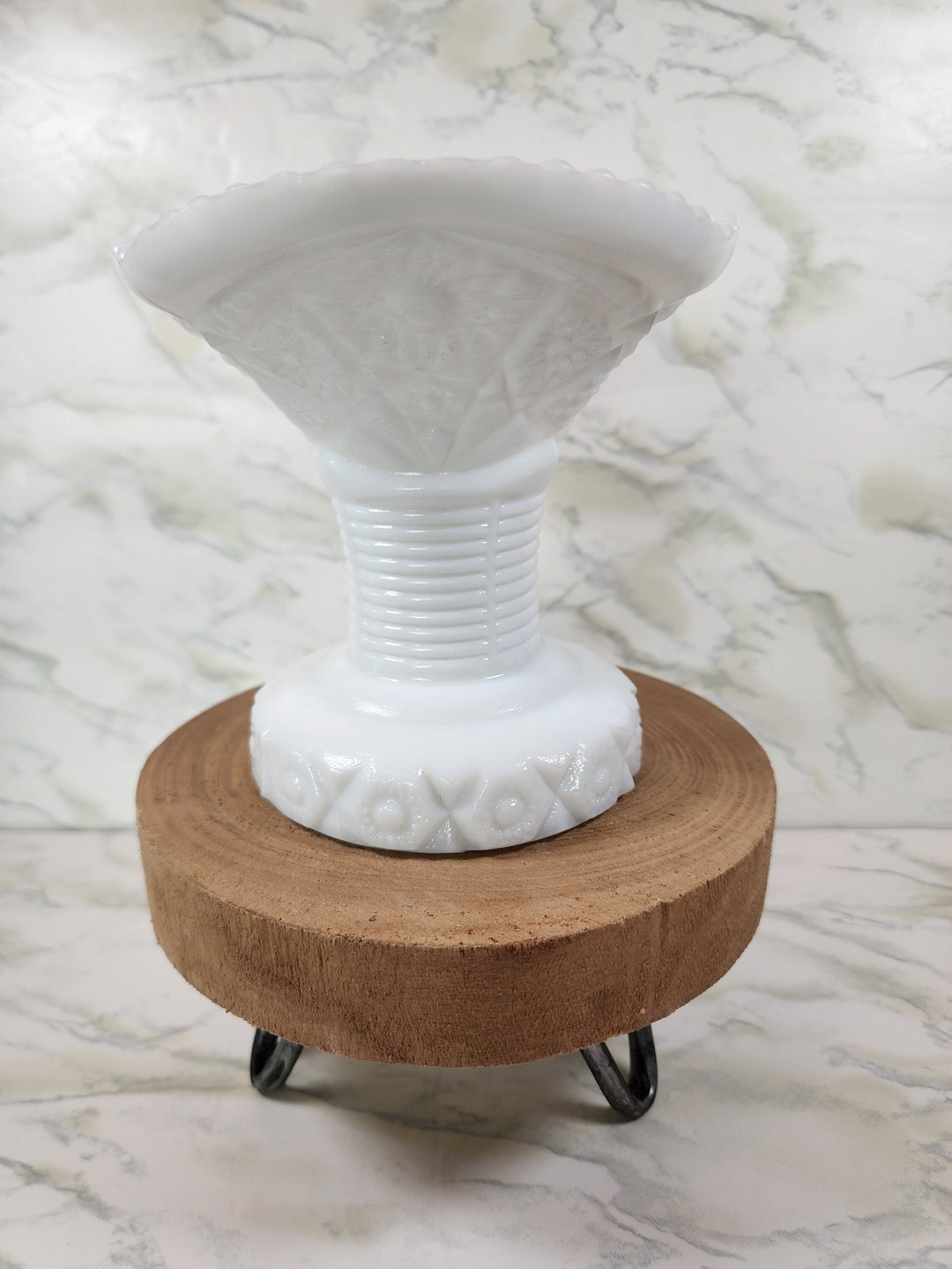 Vintage Mckee Thatcher Milk Glass Flower Quilt Pattern Scalloped Edge ...