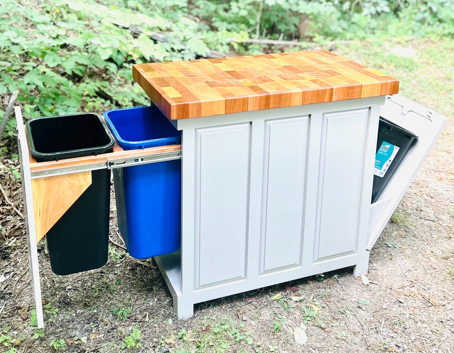 Triple Trash and Recycle Kitchen Island With End Grain Butcher Block ...
