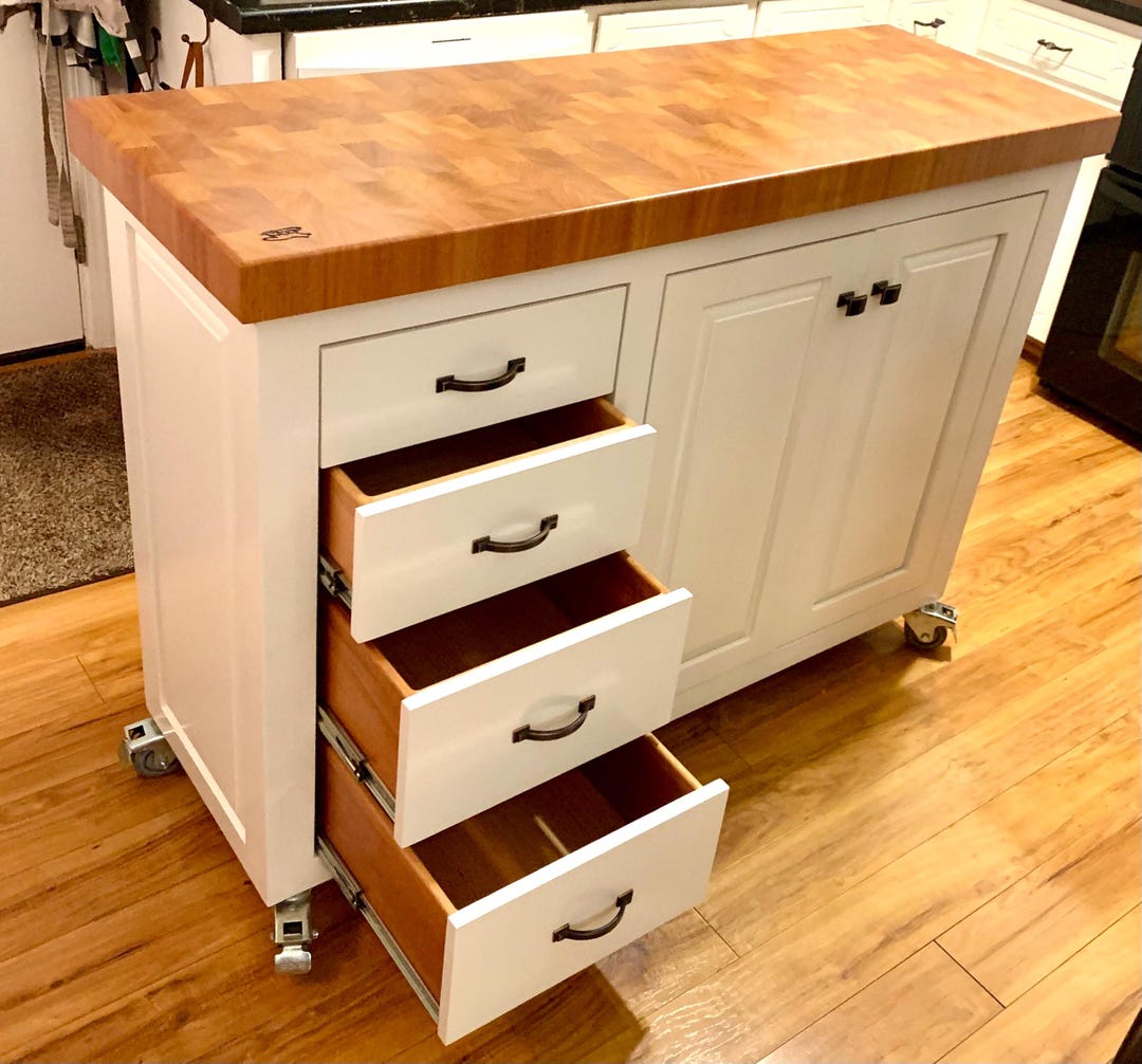 18x48 Mobile Skinny and Narrow Kitchen Island With Mahogany End Grain ...
