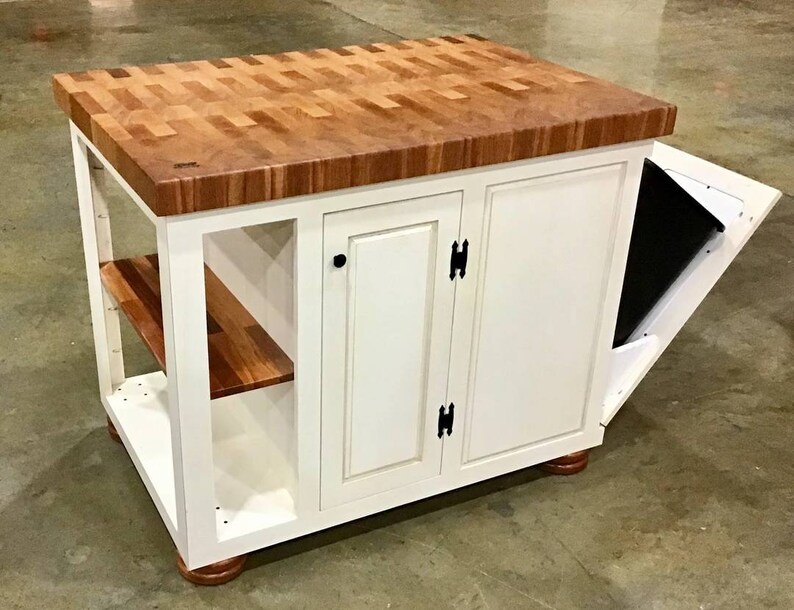Farmhouse Butcher Block 30x44 Island Wood W/trash and Recycle | Etsy