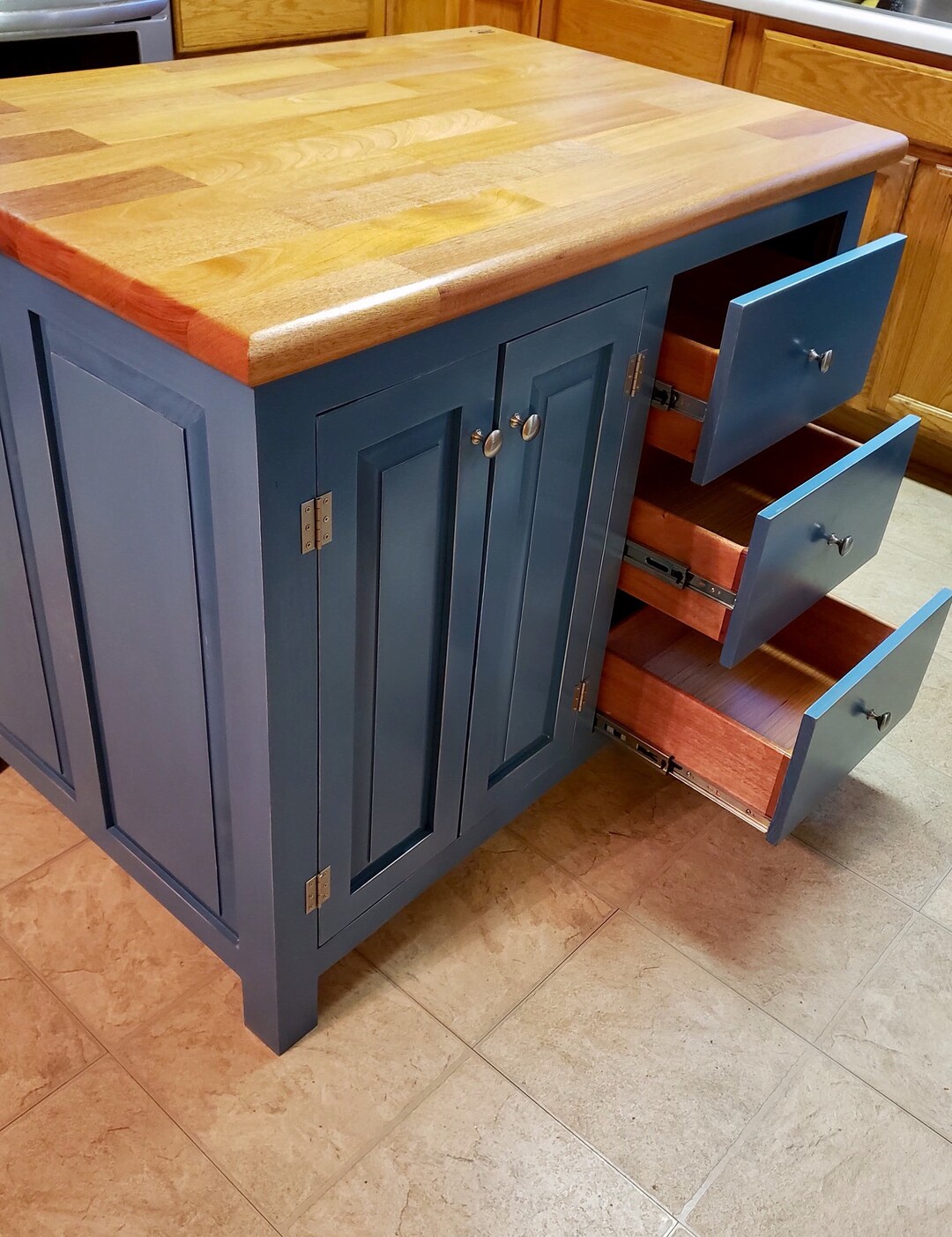 Farmhouse Island 30x40 With Wood Butcher Block Countertop and Drawers ...