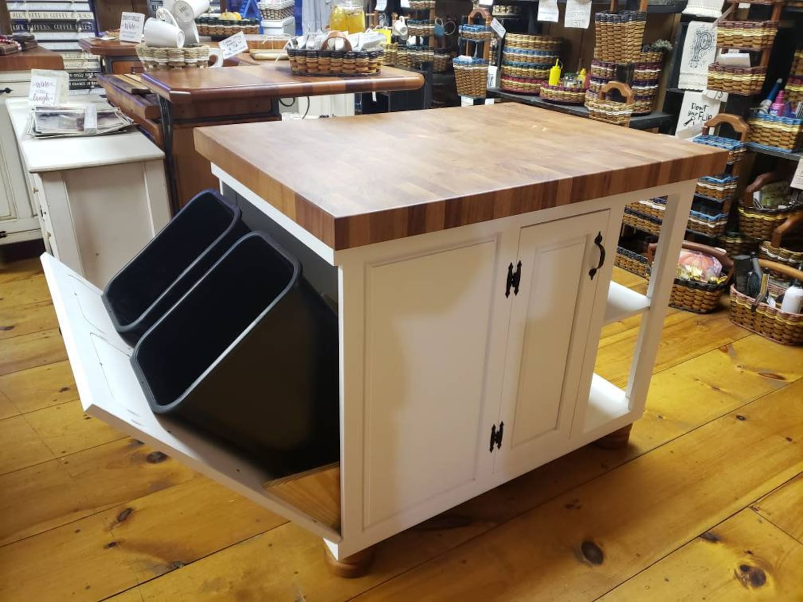 Farmhouse Butcher Block 30x44 Island Wood W/trash and Recycle - Etsy