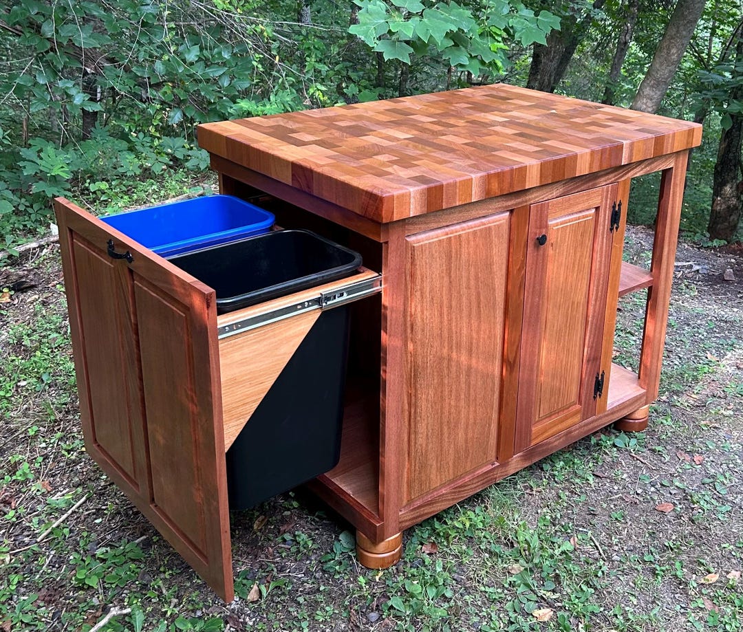 30x44 Mahogany Kitchen Island With Trash and Recycle Pull Out and ...