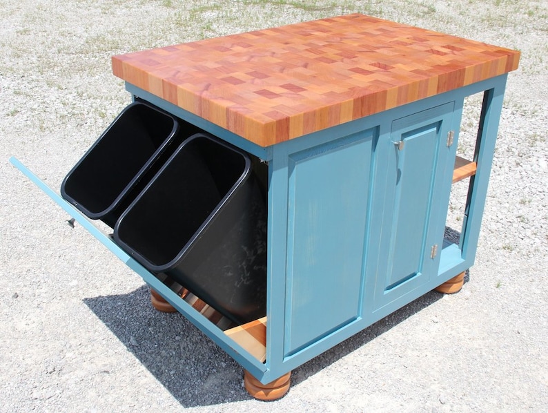 Farmhouse Butcher Block 30x44 Island Wood W/trash and Recycle | Etsy