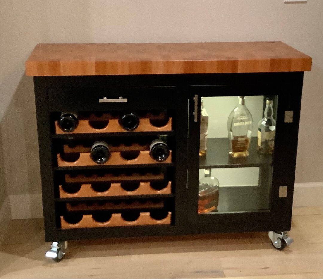 Buffet Bar 17x46 Mahogany End Grain Butcher Block With Casters and Wine ...