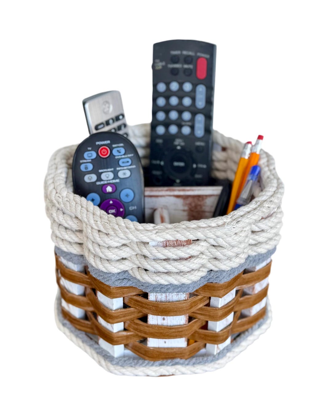 Cottage Grey Lazy Susan Remote Control Basket - Etsy