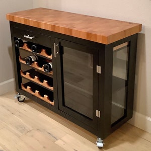 Buffet Bar 17x46 Mahogany End Grain Butcher Block With Casters and Wine ...