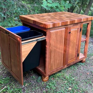 30x44 Mahogany Kitchen Island With Trash and Recycle Pull Out and ...