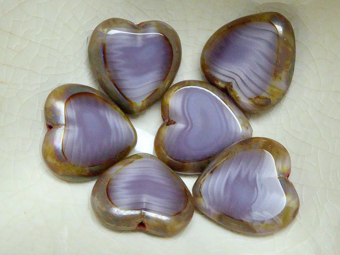 Last Ones 6 Mauve Lustered Czech Heart Beads - Etsy