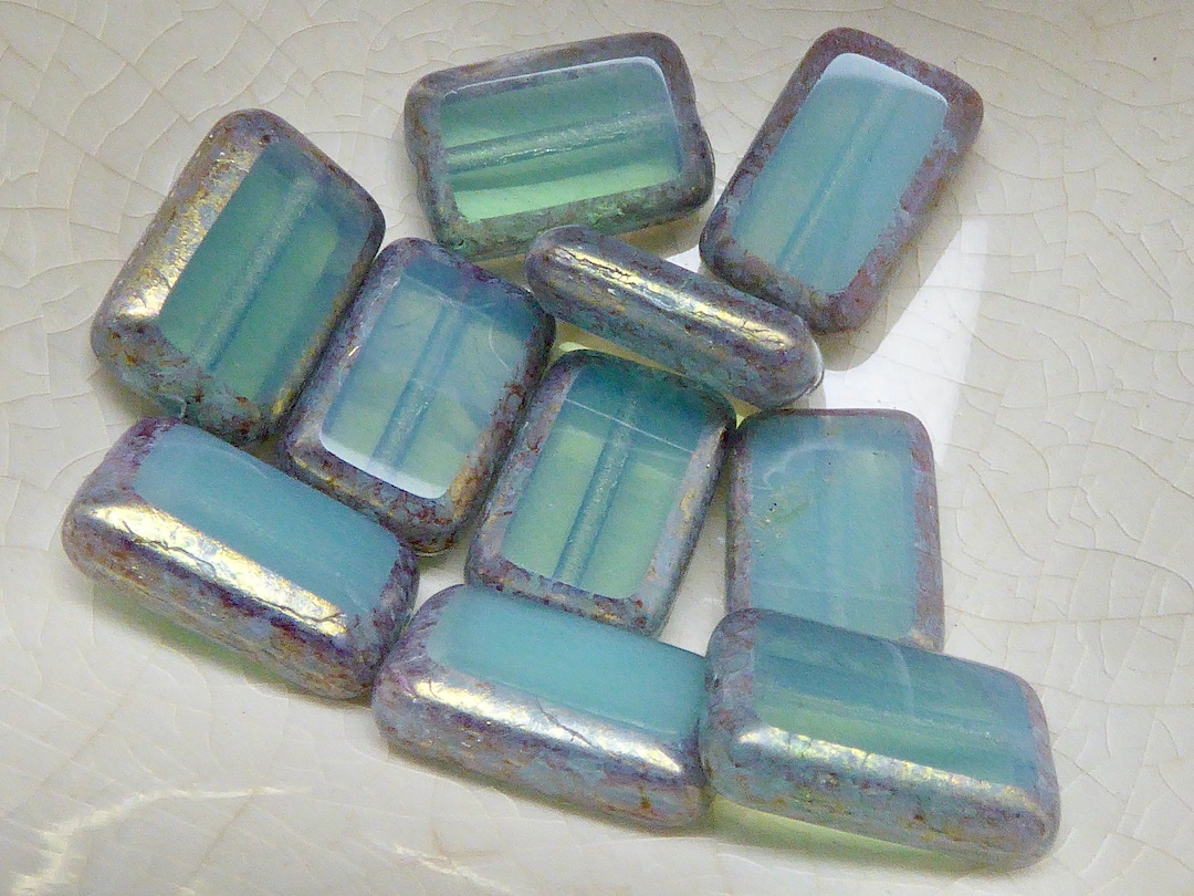 10 Milky Aqua Rectangle Glass Beads - Etsy