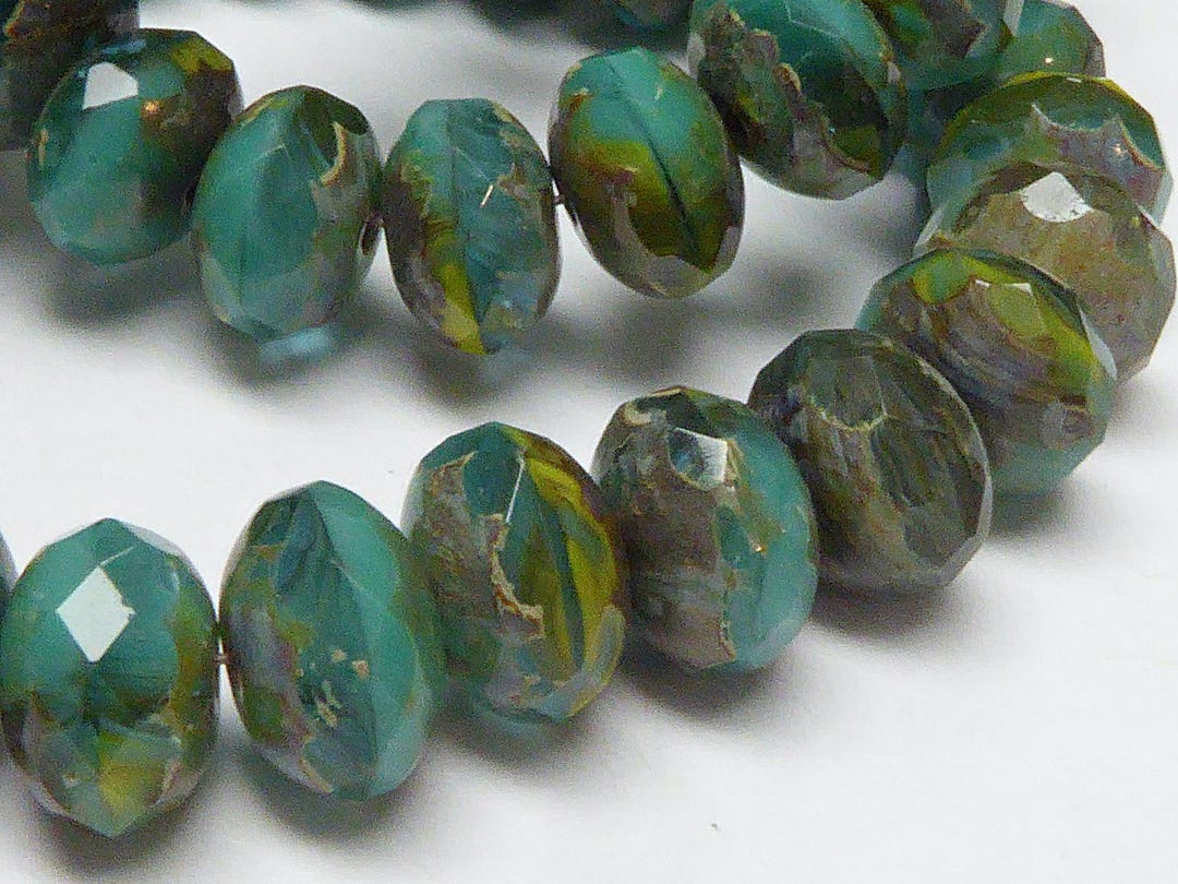 Turquoise, Gaspite Green, and Aqua Glass Rondelle Beads - Etsy