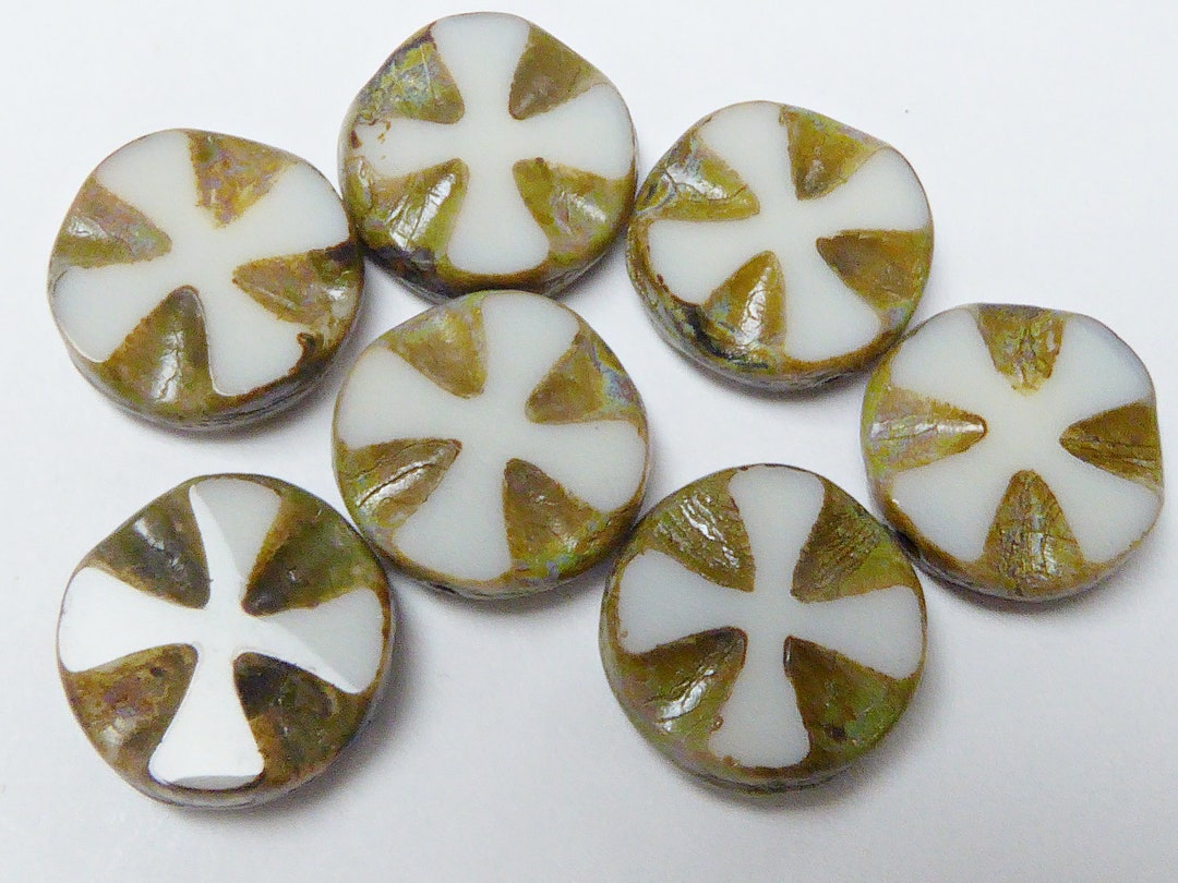 5 White and Picasso Tan Maltese Cross Beads - Etsy
