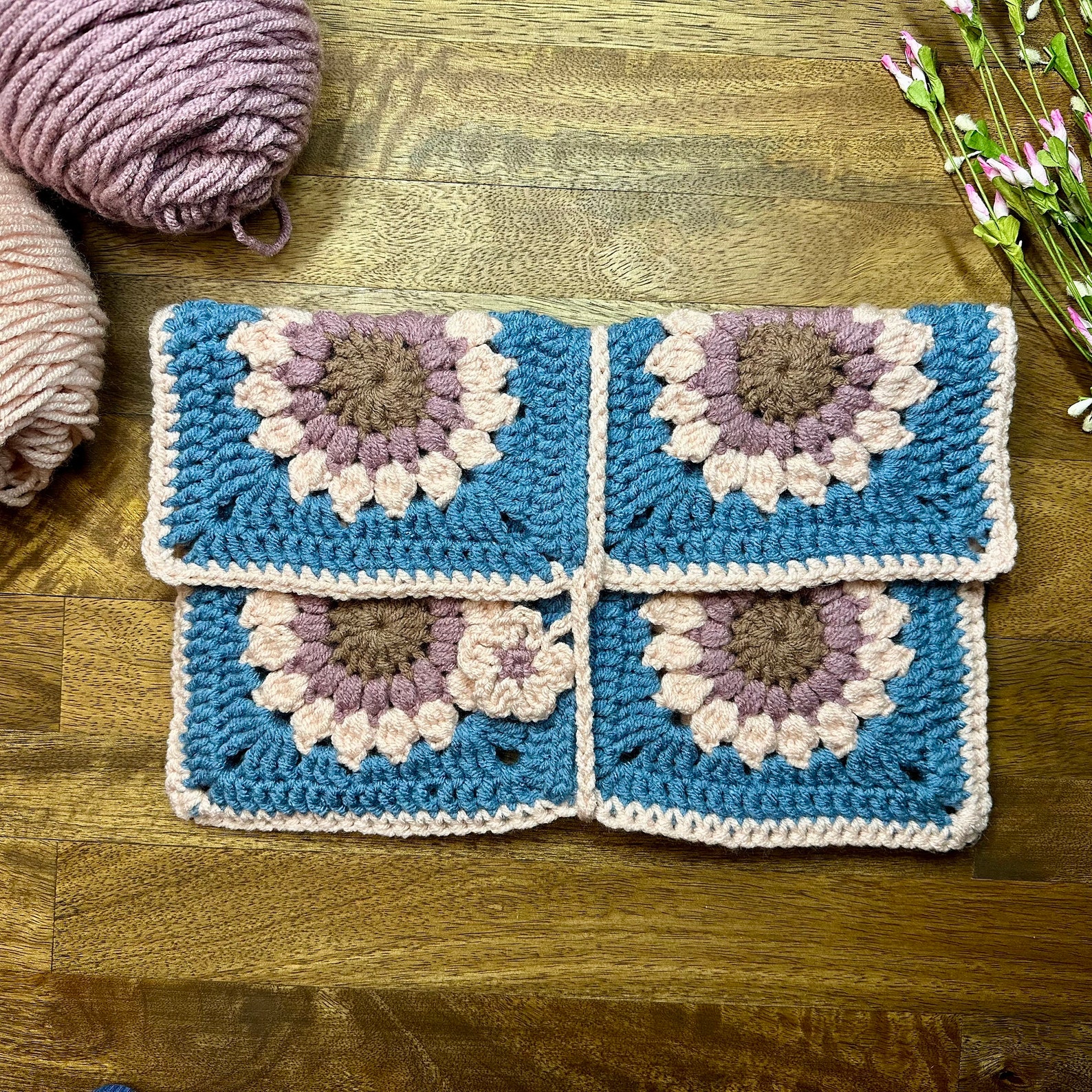 Customizable Crochet Flower Granny Square Book Cover - Etsy