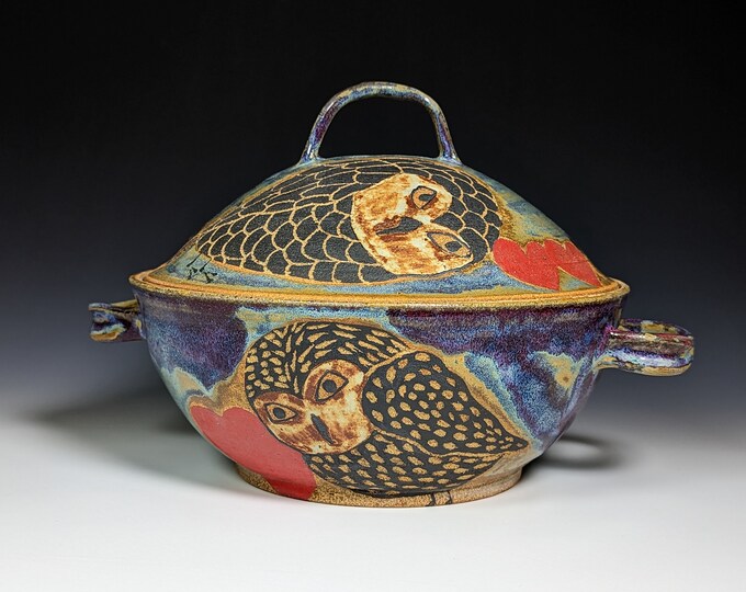 Large Ceramic Bread Baker Owl Design Lidded Cloche Boule Baker and or ...