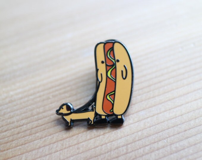 Hot Dog Walking a Weiner Dog Enamel Pin | Etsy Canada