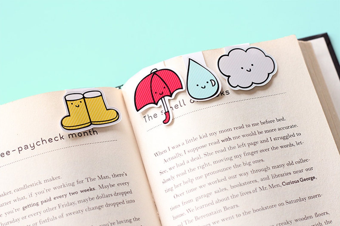 Rainy Day Magnetic Bookmarks (mini 4 Pack) - Etsy