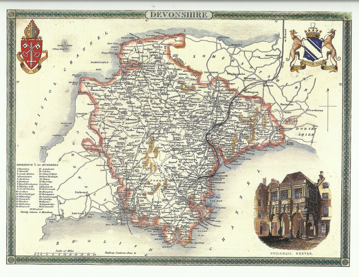 Devon Devonshire County Map by Thomas Moule Antique Map County | Etsy