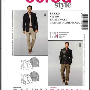 Burda 7523 Jacket Pattern for Men Sizes 34 36 38 40 42 44 Uncut - Etsy