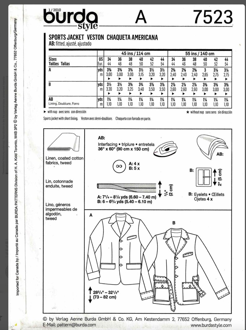 Burda 7523 Jacket Pattern for Men Sizes 34 36 38 40 42 44 Uncut - Etsy