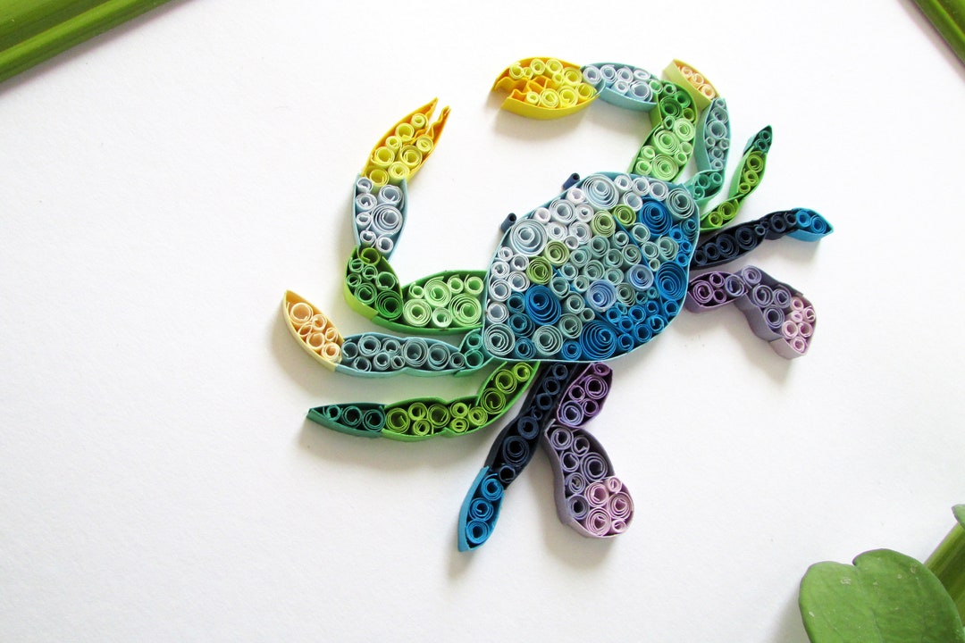 Framed Rolling Paper Quilling Cancer Zodiac Ocean Theme Nursery Beachy ...