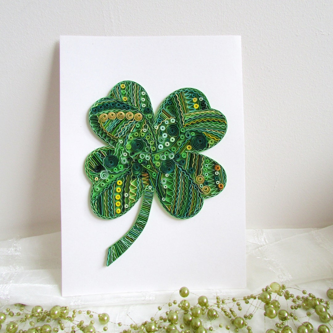 Good Luck Four Leaf Clover Botanical Wall Art, Rolling Paper Quilling Green Wall Art, One Year ...