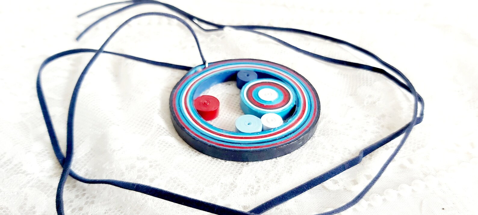 Rolling Paper Sacred Geometry Navy Blue Fairy Disc Necklace, Quilling ...