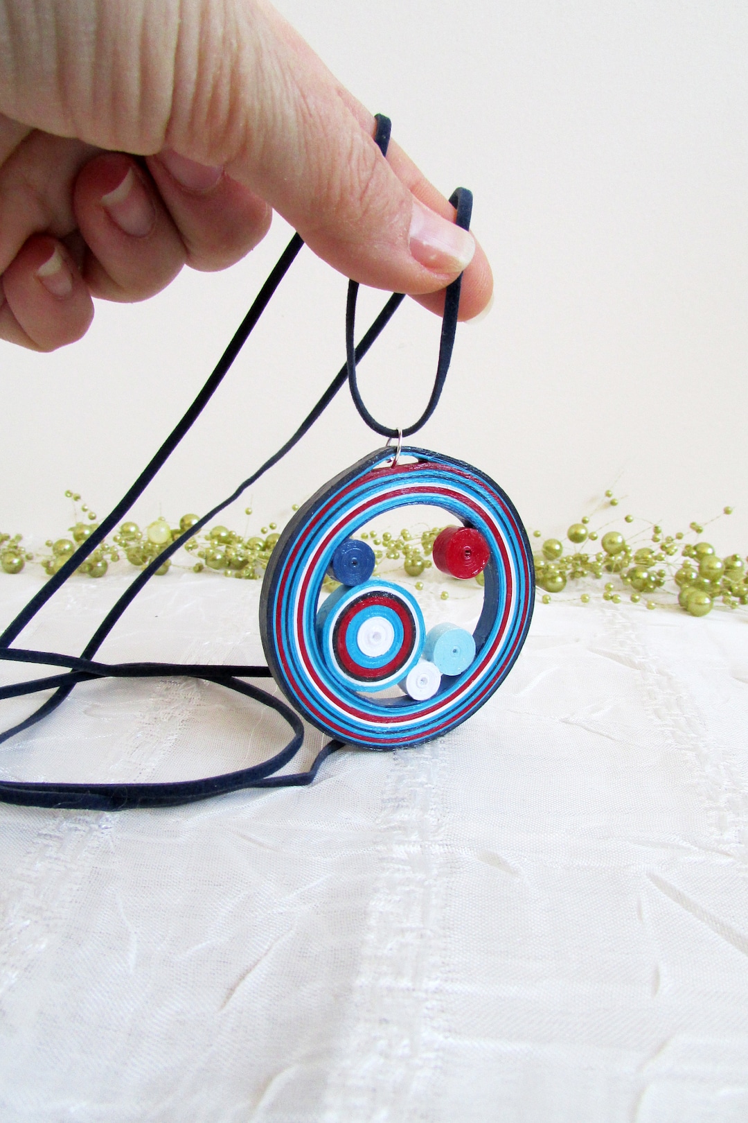 Rolling Paper Sacred Geometry Navy Blue Fairy Disc Necklace, Quilling ...
