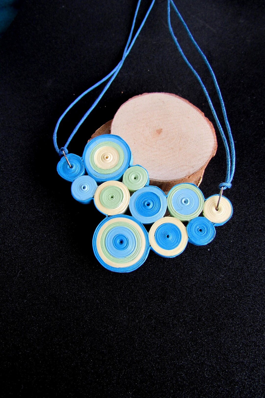 Paper Quilling Asymmetric Blue Disc Necklace, Multi Bubble Pendant ...